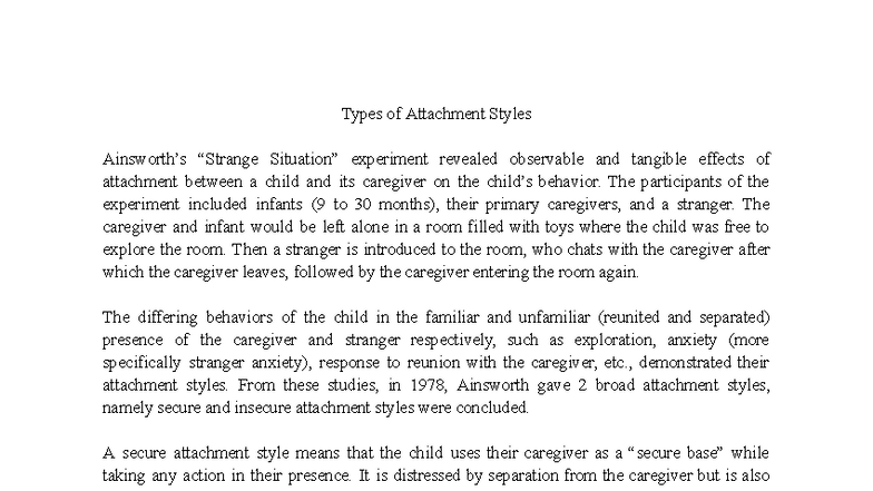 Types of Attachment Styles: Effects on Child-Caregiver Behavior - Studocu