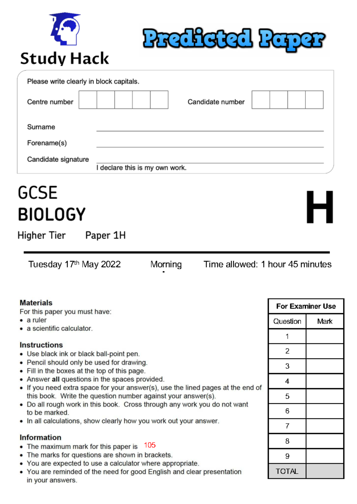 AQA Biology Predicted Paper 1 - Exam Practice Questions and Answers ...