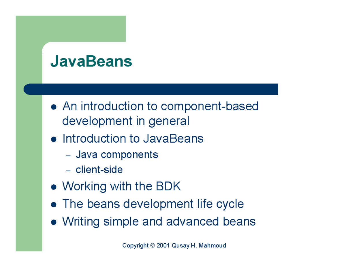 Bean2 - JavaBeans Component Development Overview - Studocu