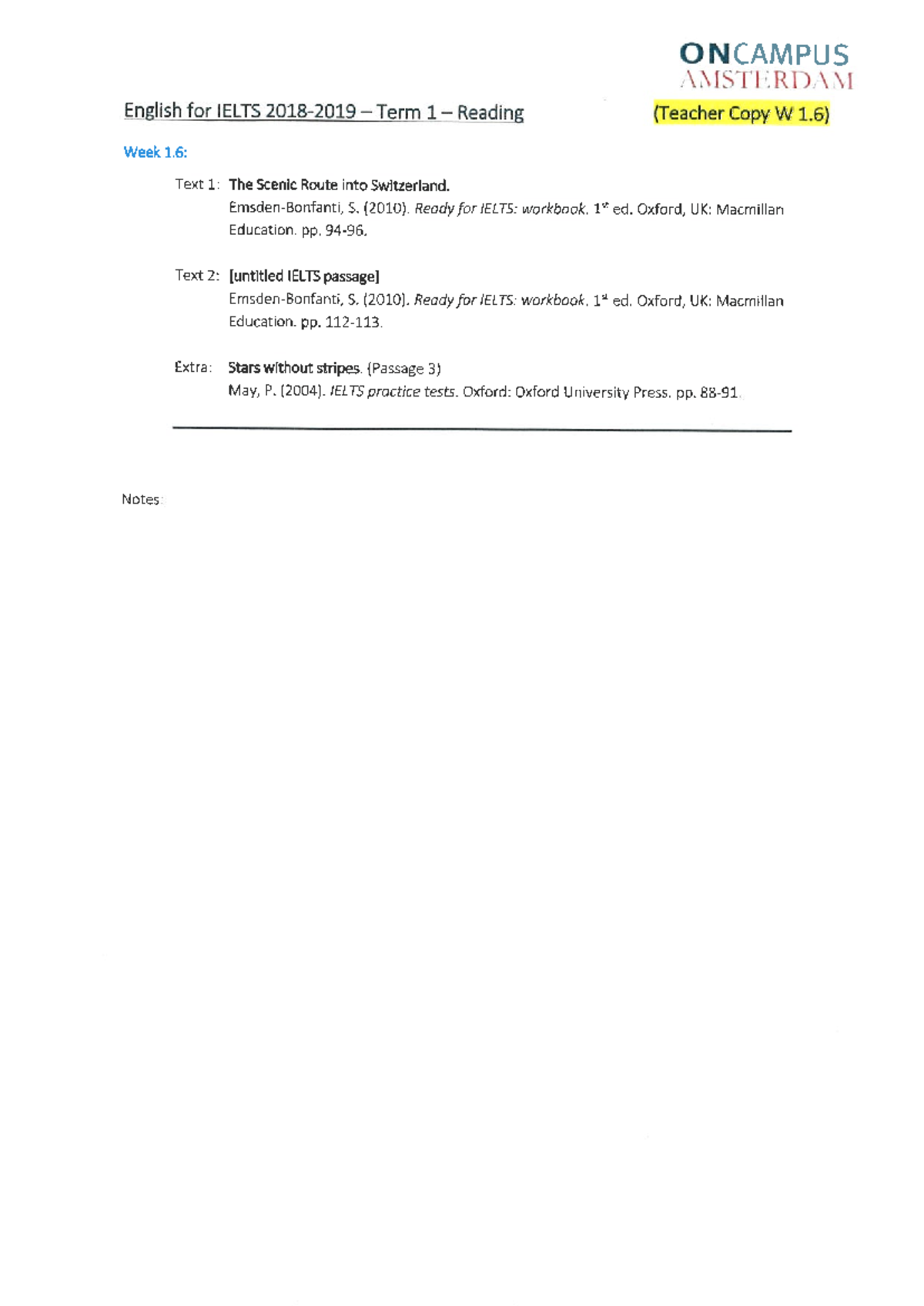 392122813 TC 1 6 IELTS Reading Booklet for Term 1 - Teacher Copy - Studocu