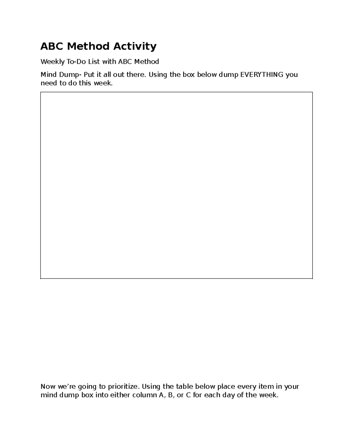 ABC Method Activity Weekly Prioritization Notes - Studocu