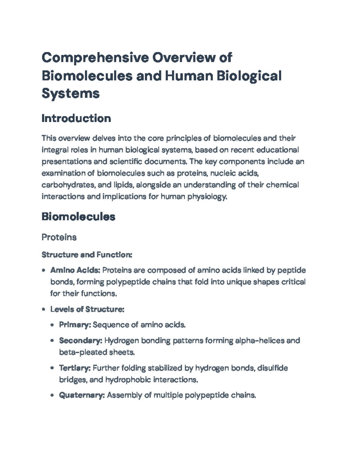 BIO 101: Comprehensive Review of Biomolecules in Human Biology - Studocu