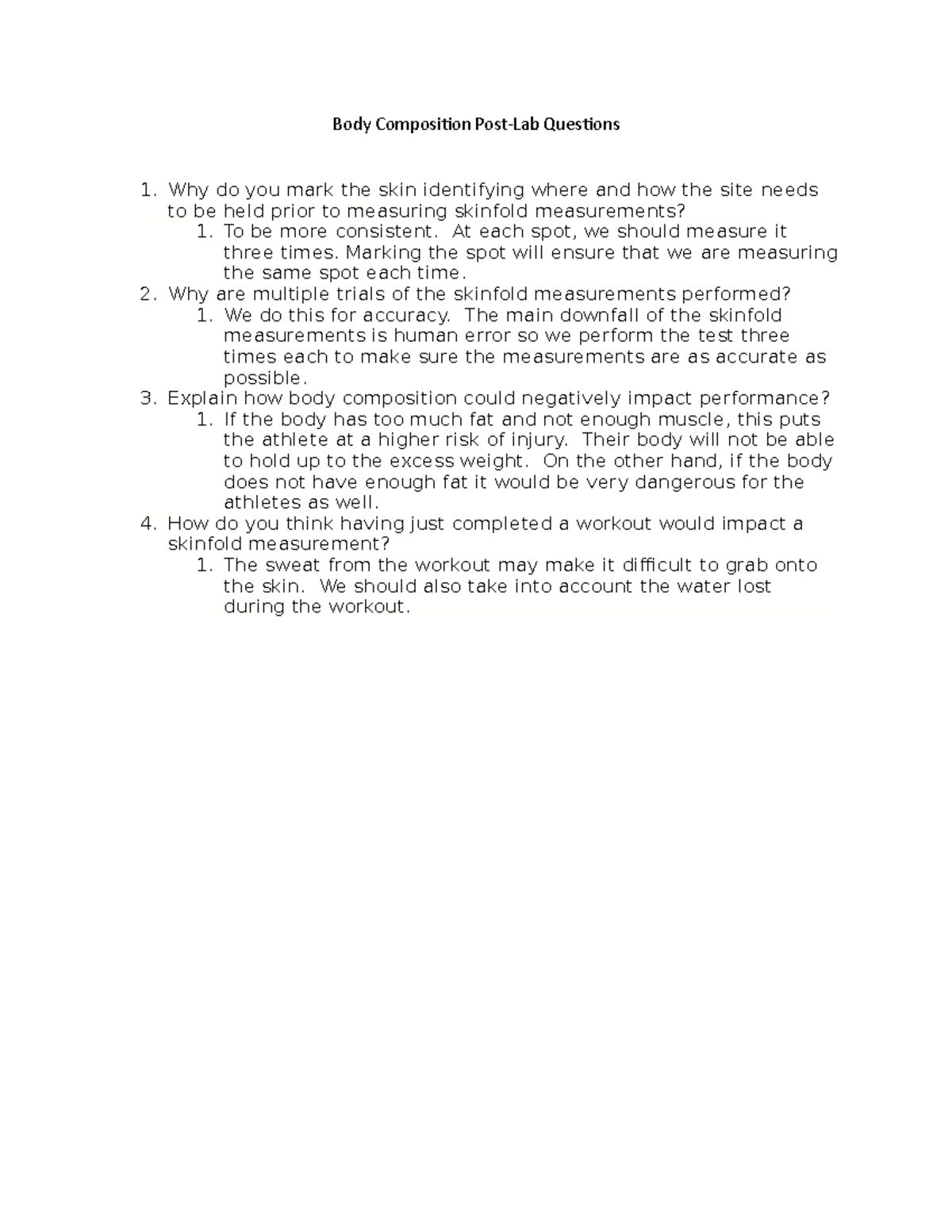 Body Composition Post - post lab for body comp - Body Composition Post ...