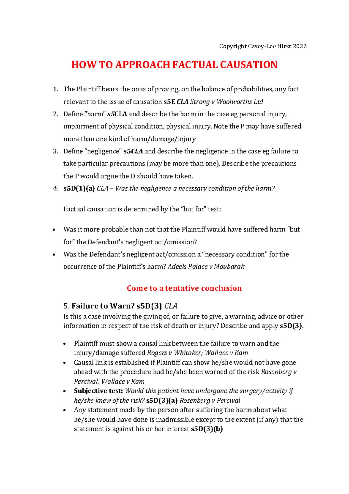 Causation Flowchart for Torts: Understanding Factual Causation - Studocu