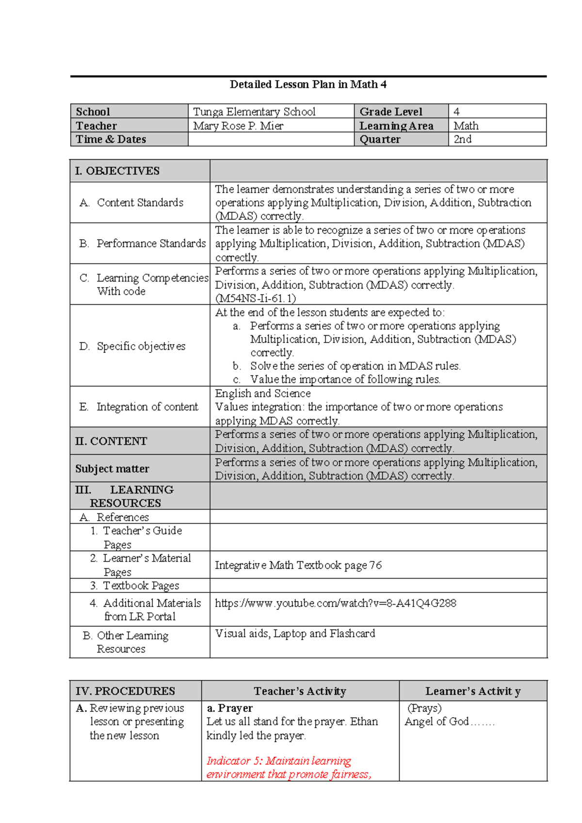 2nd Quarter Math DLP: Mastering MDAS Operations - Studocu