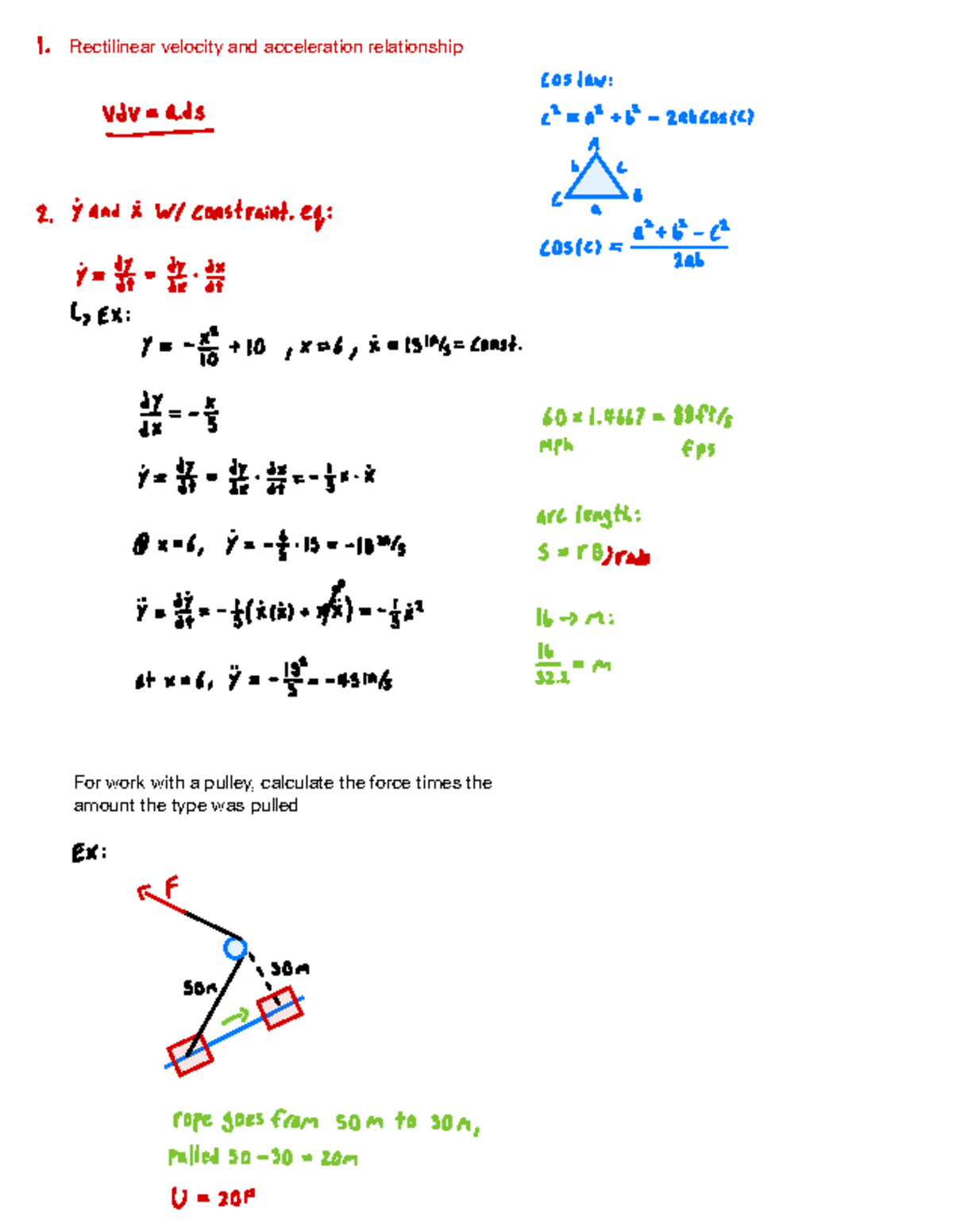 Dynamics Midterm 1 Cheat Sheet: Velocity & Acceleration Relationships ...