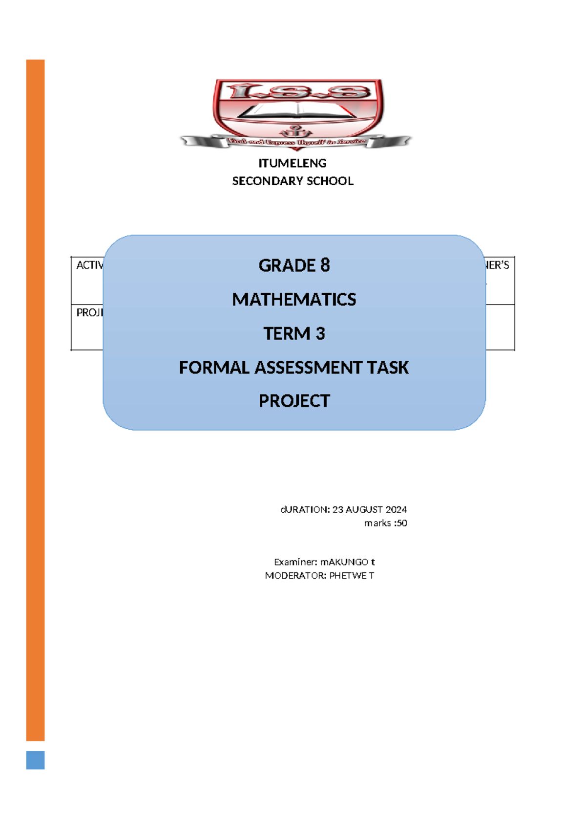 Grade 8 Mathematics Term 3 Project 085720 - Bridge Research Task - Studocu