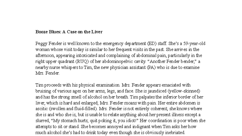 Ch 23 Case Study: Alcoholic Cirrhosis and Liver Function - Studocu