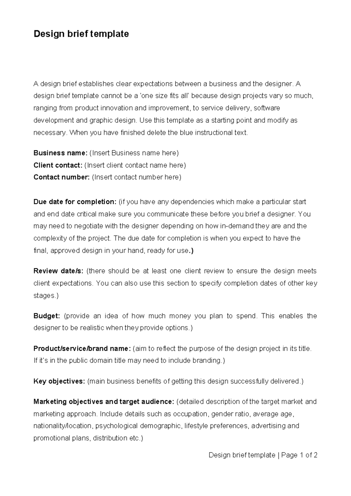 Design Brief Template for Effective Project Collaboration - Studocu