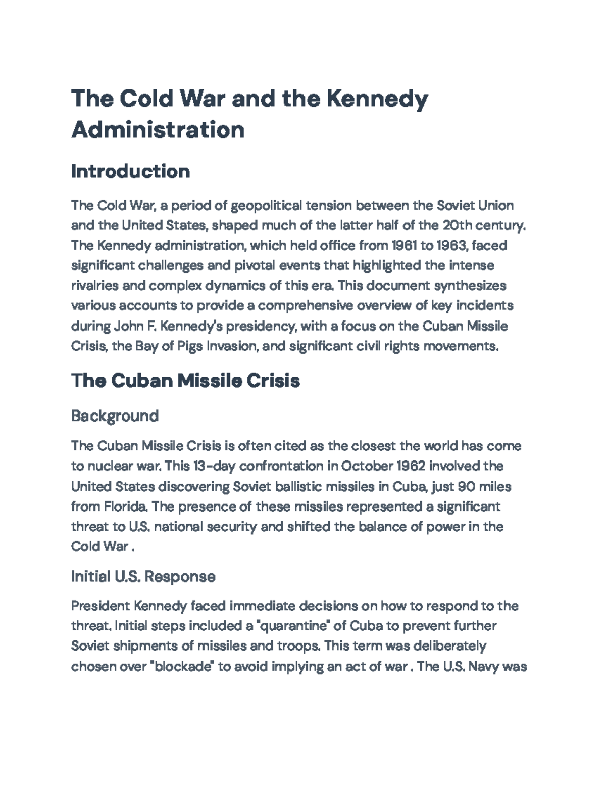 The Cold War and the Kennedy Administration: Key Events & Impacts - The ...