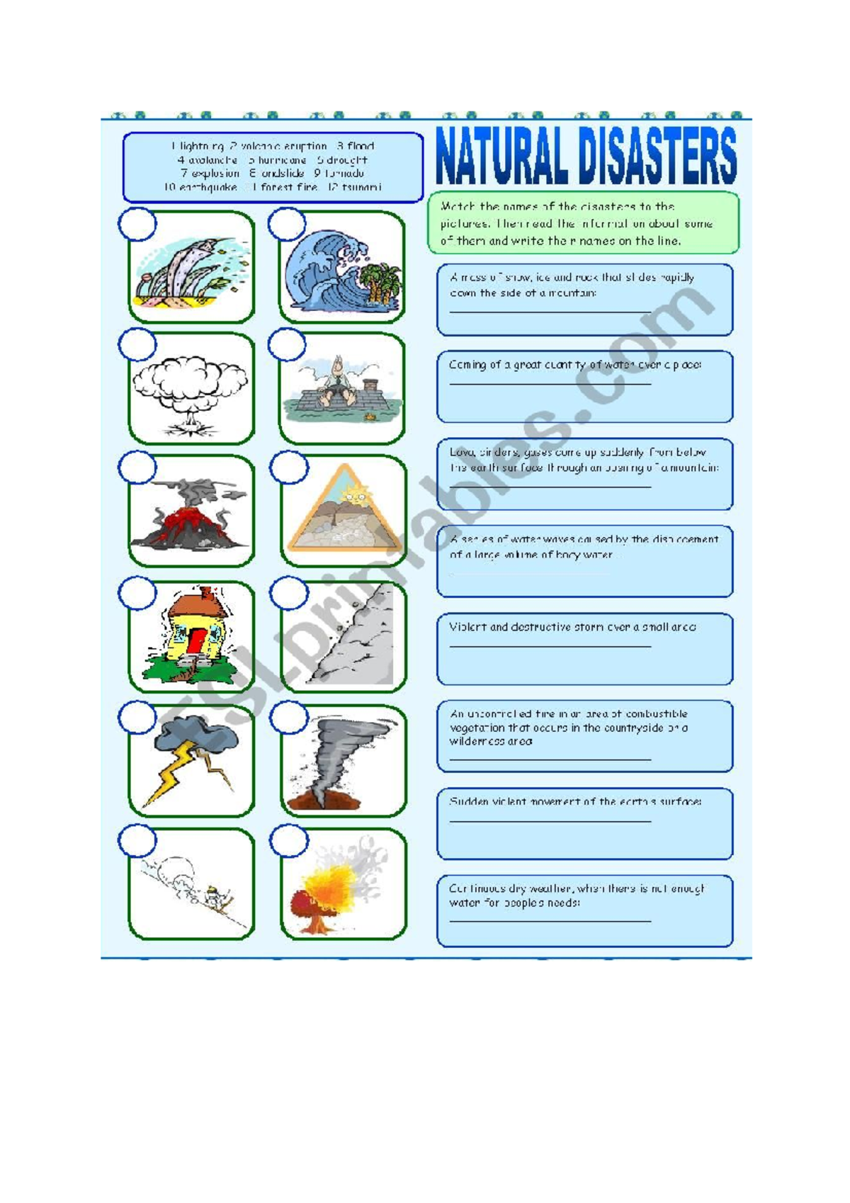 Worksheet on Natural Disasters - Studocu