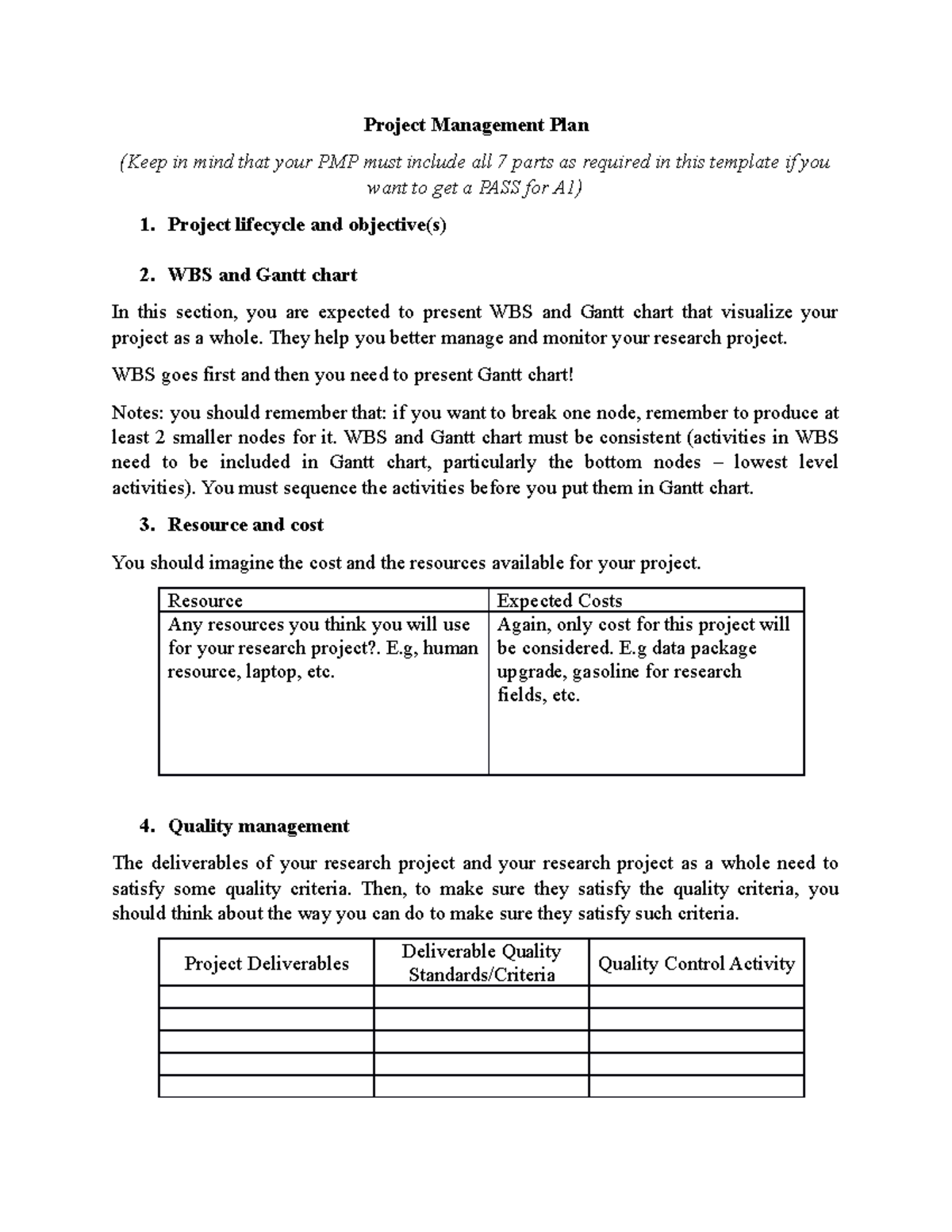 Template for assignment 1 - Project Management Plan (Keep in mind that ...