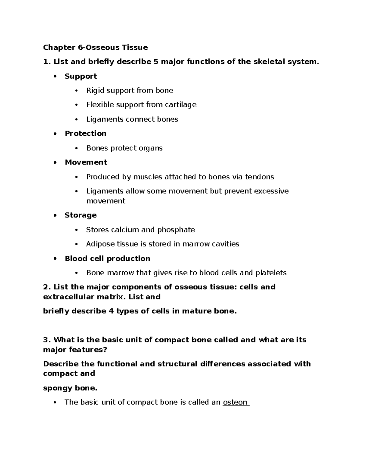 Skeletal System Functions & Osseous Tissue Overview - Chapter 6 - Studocu