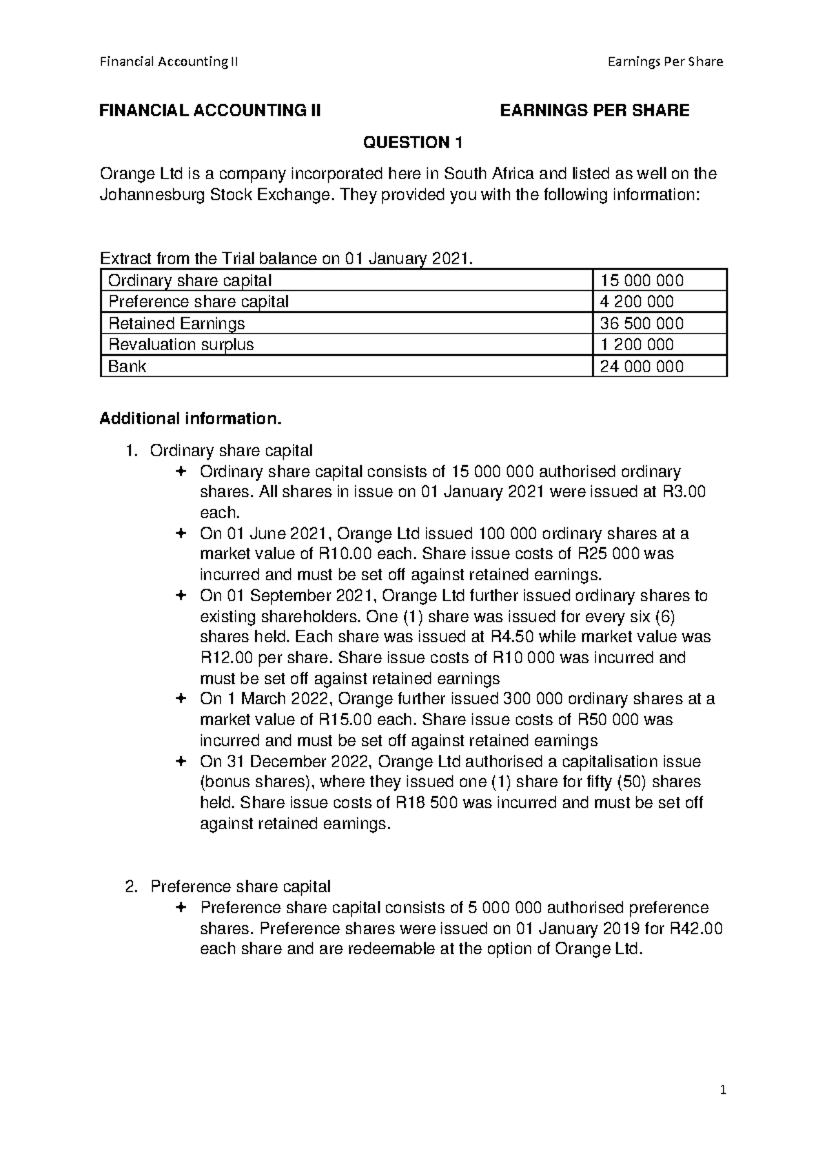 Financial Accounting II: Earnings Per Share Analysis and Questions ...