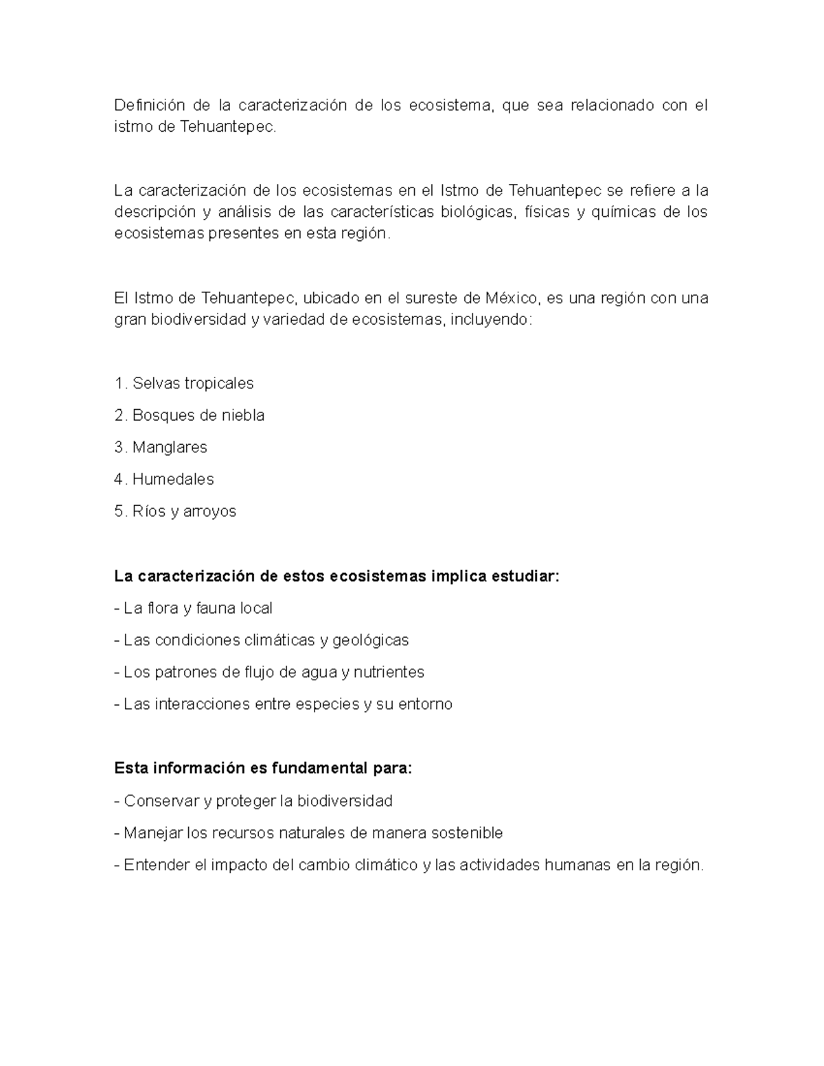Caracterización de Ecosistemas en el Istmo de Tehuantepec - ECO - Studocu
