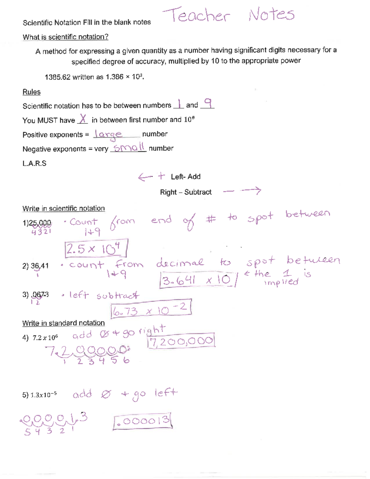 6.5 Scientific Notation Teacher Notes and Guidelines for Usage - Studocu