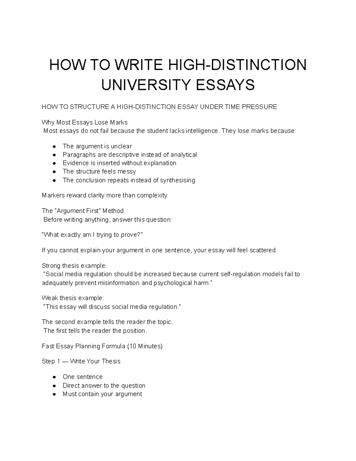 HOW TO Write HIGH-Distinction University Essays (ENG 101) - Studocu