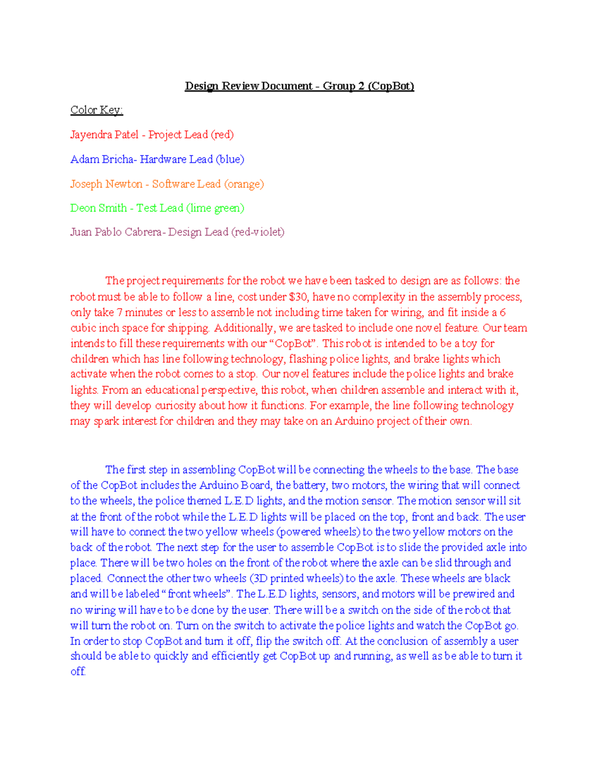 COP200: CopBot Teamwork Design Review Document and Assembly Guide - Studocu
