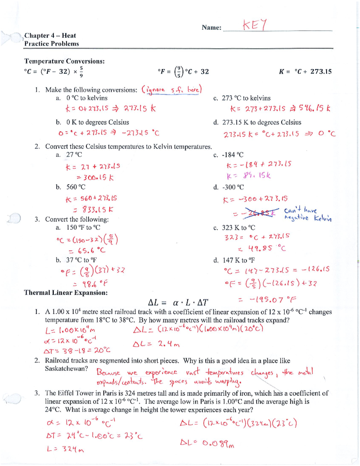 HEAT Physics - Chapter Key Practice Problems (PHYS 101) - Studocu