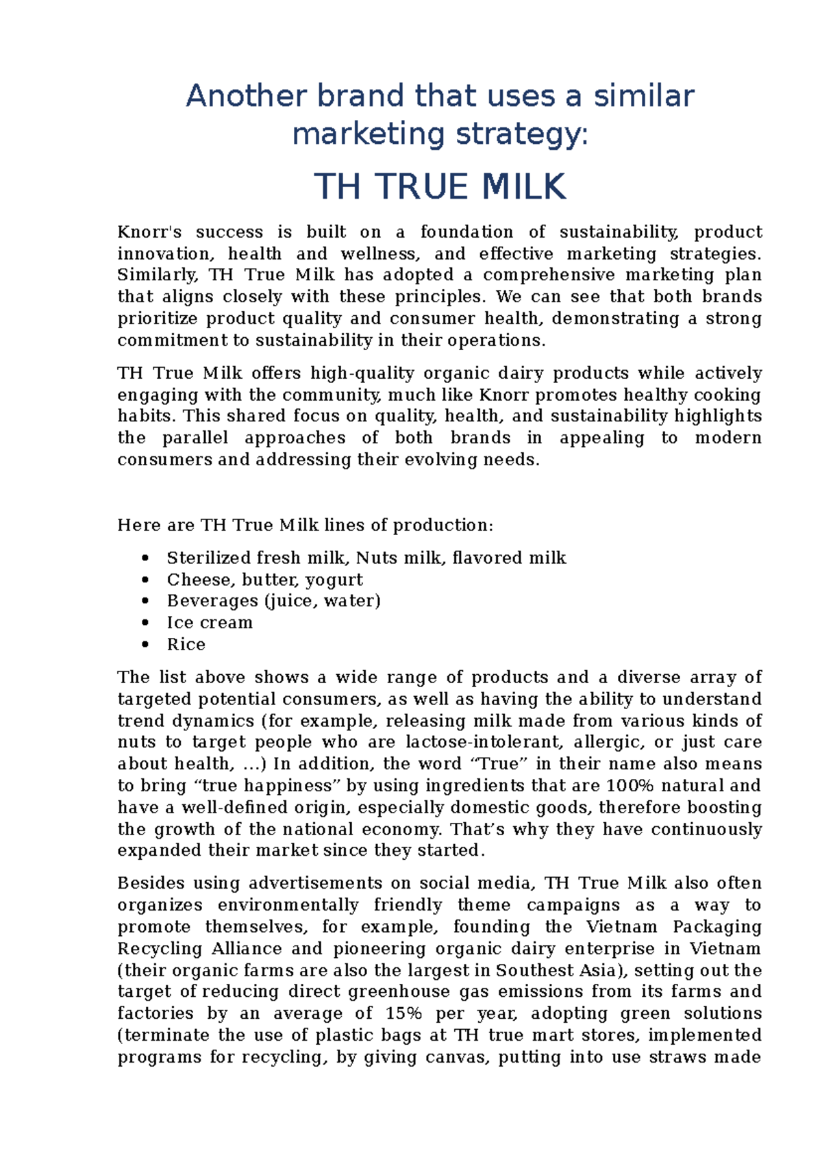 Mkt căn bài 1st - TH True Milk Marketing Strategies Analysis - Studocu