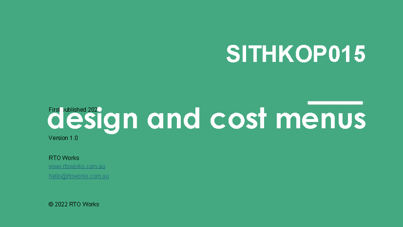 SITHKOP015 Design & Cost Menus Project Portfolio - Studocu