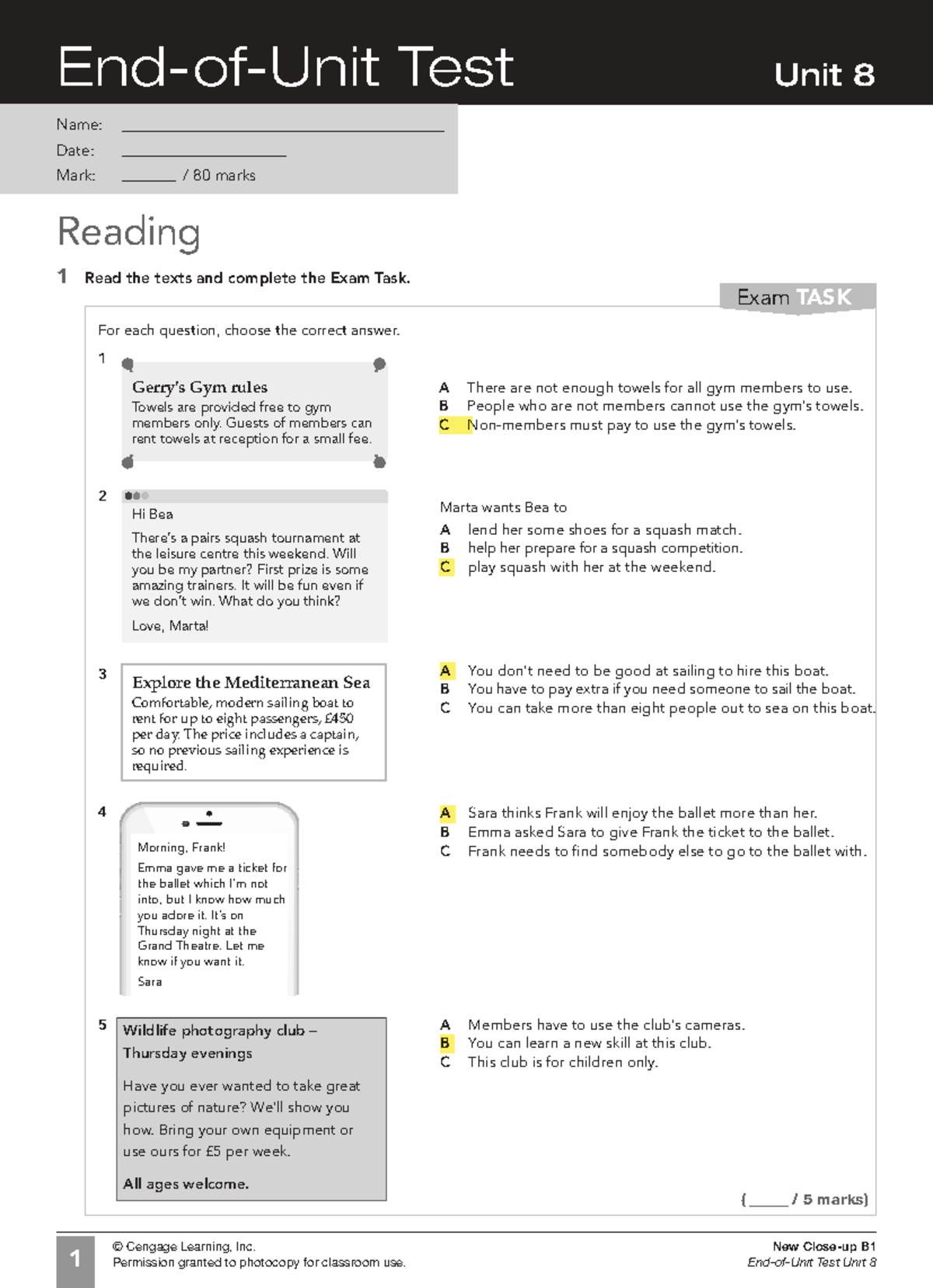 New B1 Test Unit 8 Exam Preparation and Practice - Studocu