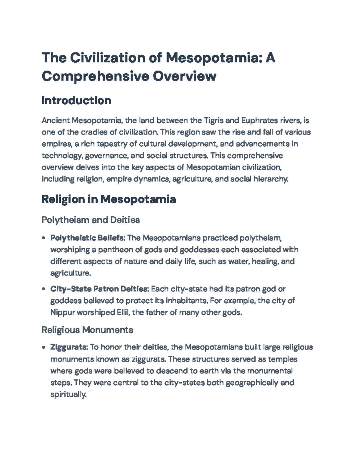 Comprehensive Overview of Ancient Mesopotamian Civilization (HIST 101 ...