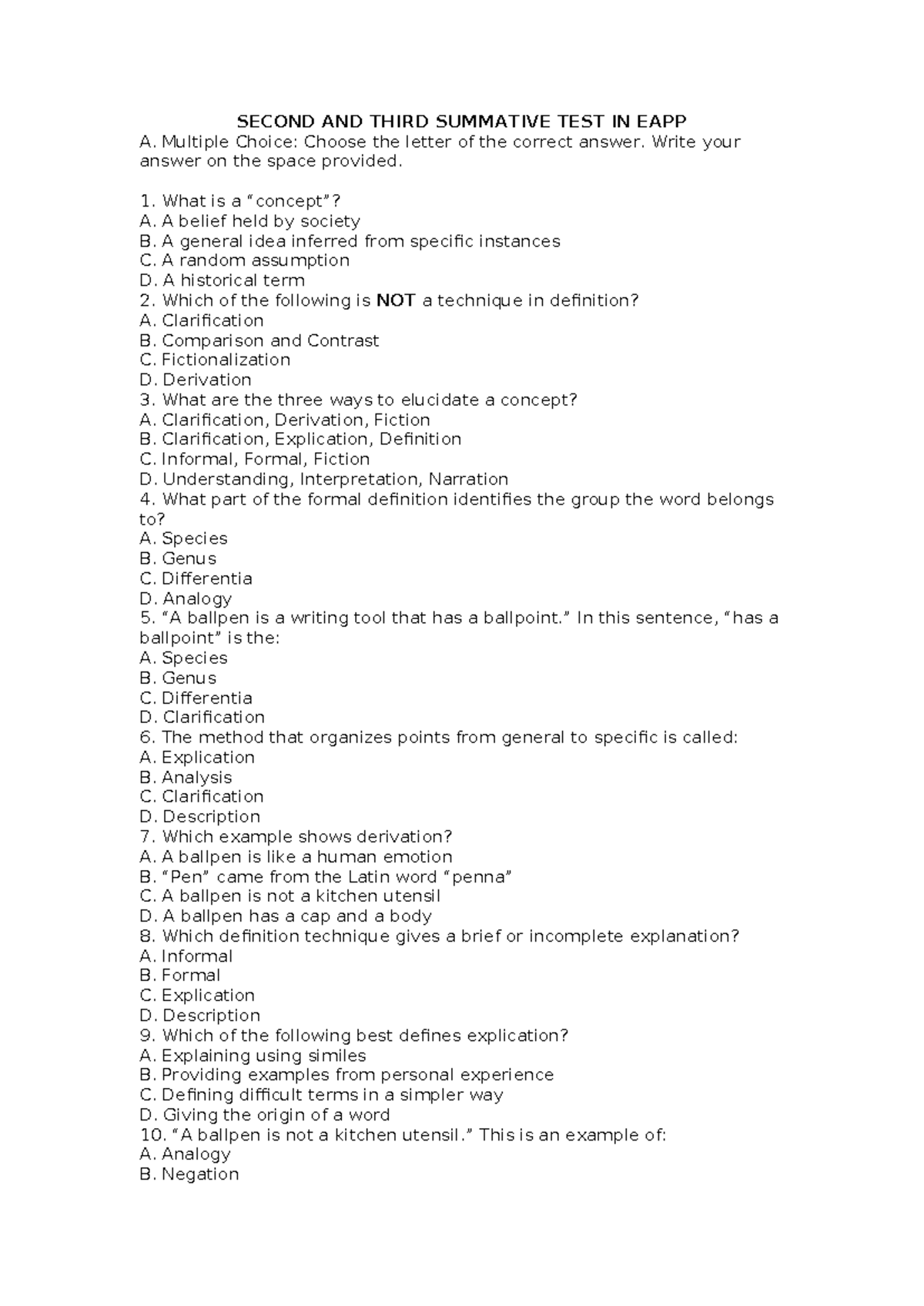 Summative Test 8 in EAPP: Multiple Choice Questions - Studocu