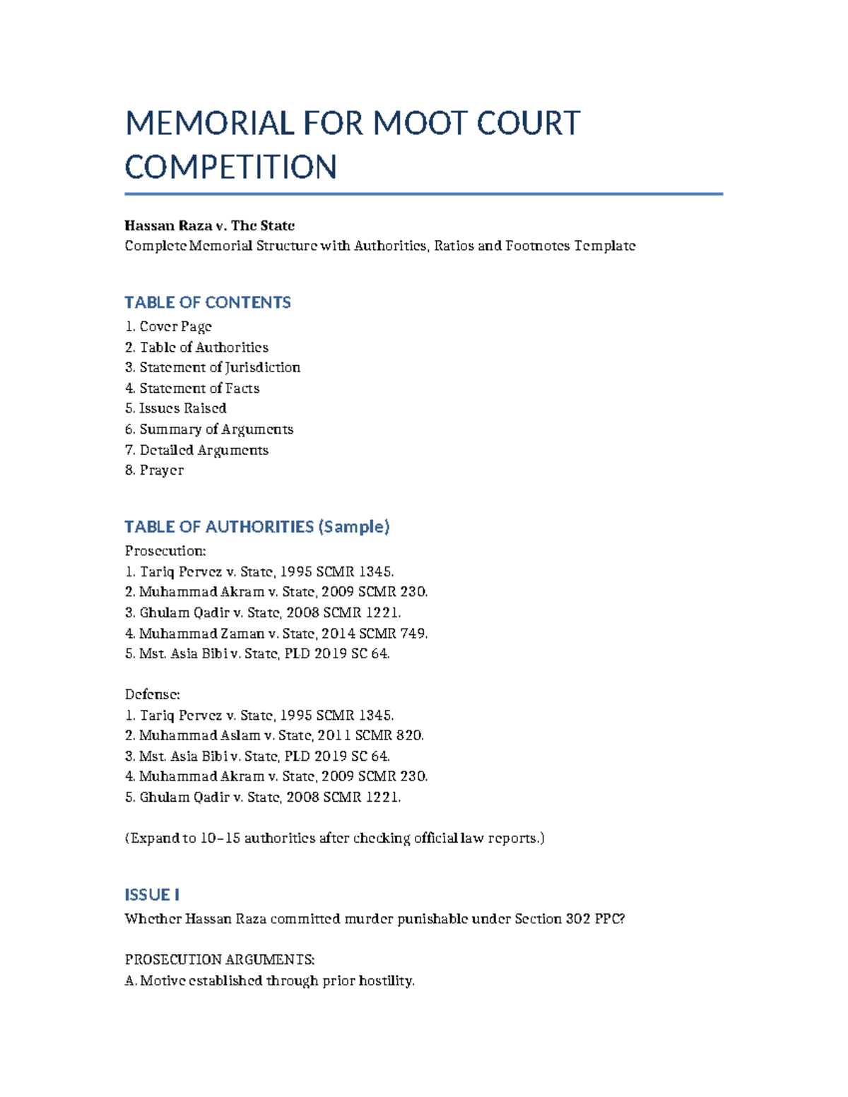 Moot Court Competition Memorial Template: Hassan Raza v. The State ...