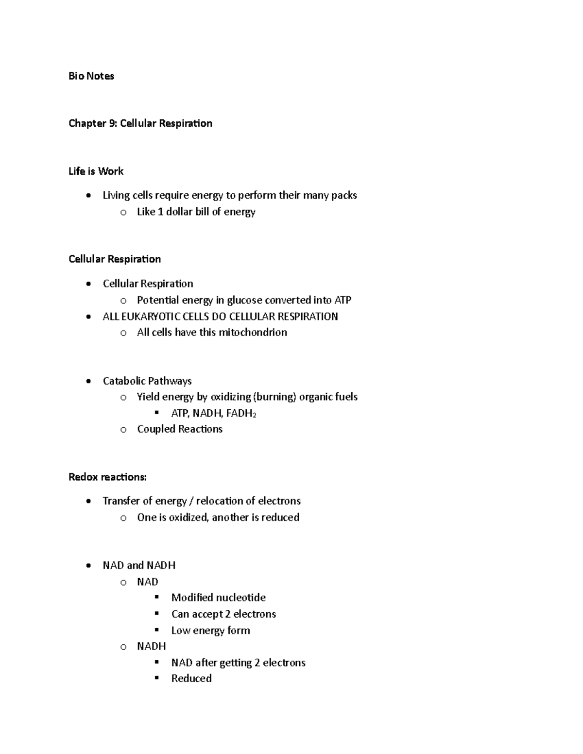 Biology 101: Cellular Respiration Overview and Key Concepts - Studocu