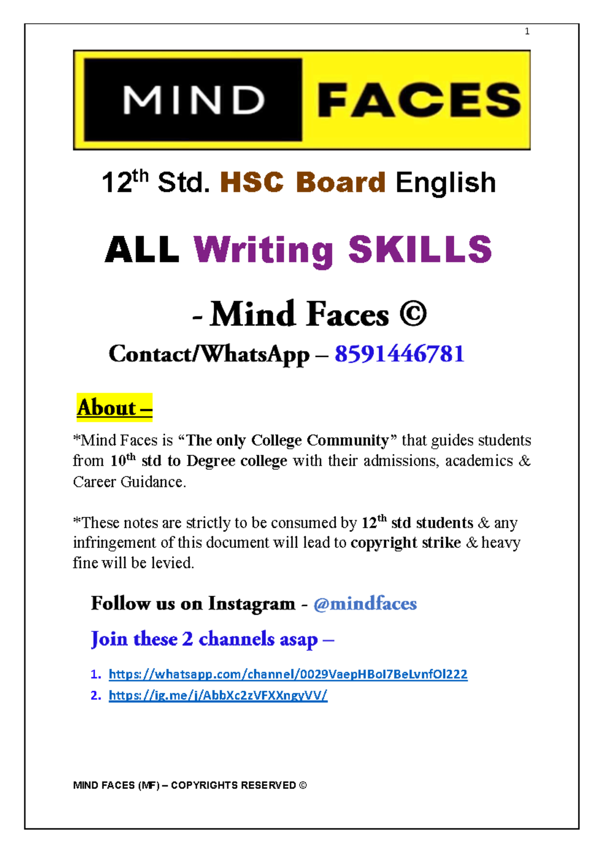 Mind Faces - Comprehensive Writing Skills for HSC Board Exams - Studocu