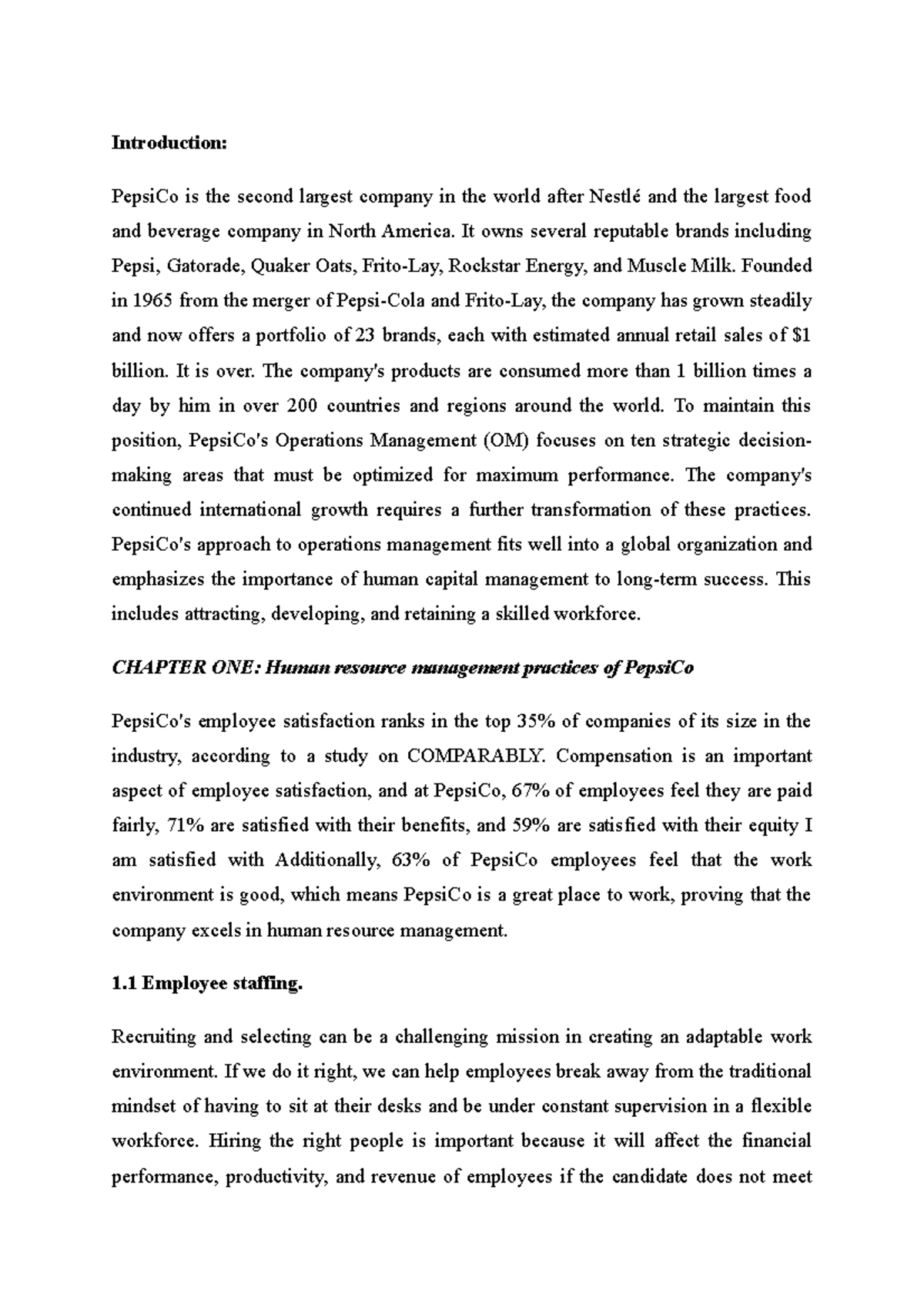 HRM Sem2 - Comprehensive Review of PepsiCo's HR Practices and ...