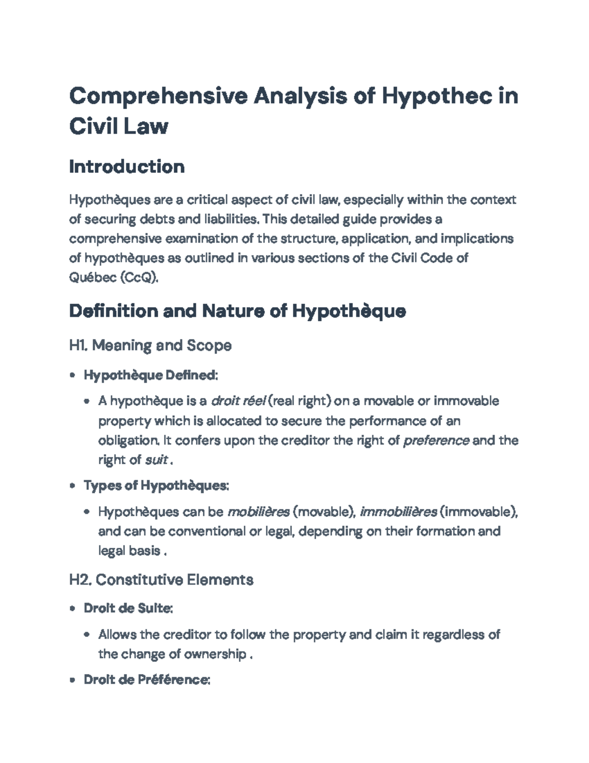 Comprehensive Guide to Hypothèques under Civil Code of Québec ...