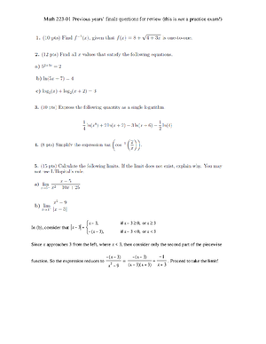 Fall 2024 MATH 224 Practice Final Exam - Student’s Name: MATH 224: Differential Calculus October ...