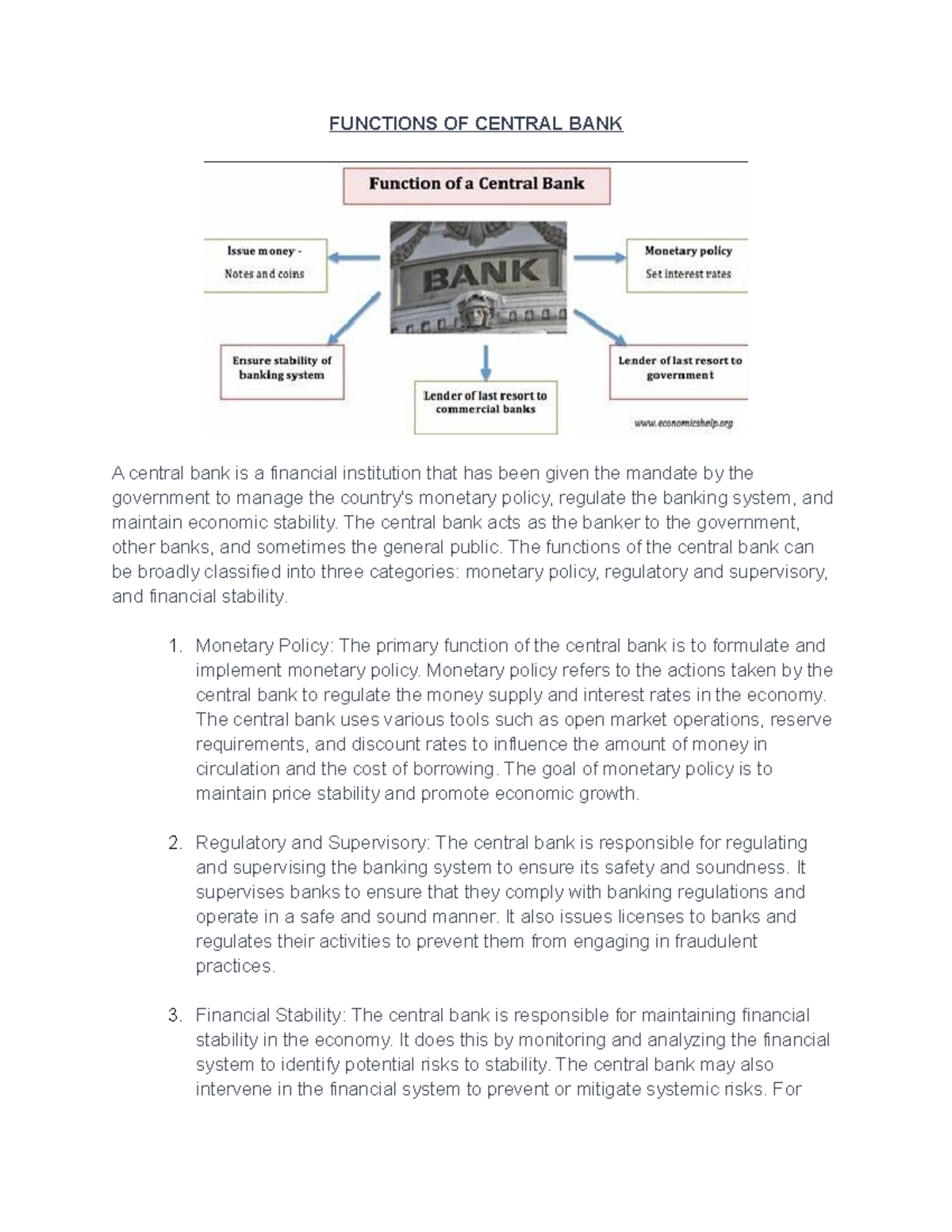 Functions of Central Bank: Key Roles in Monetary Policy and Stability ...