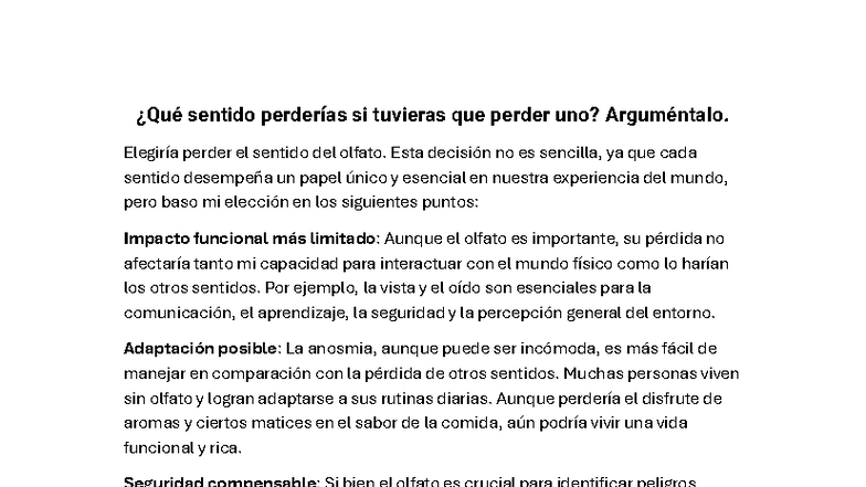 Qué sentido perderías si tuvieras que perder uno - ¿Qué sentido ...
