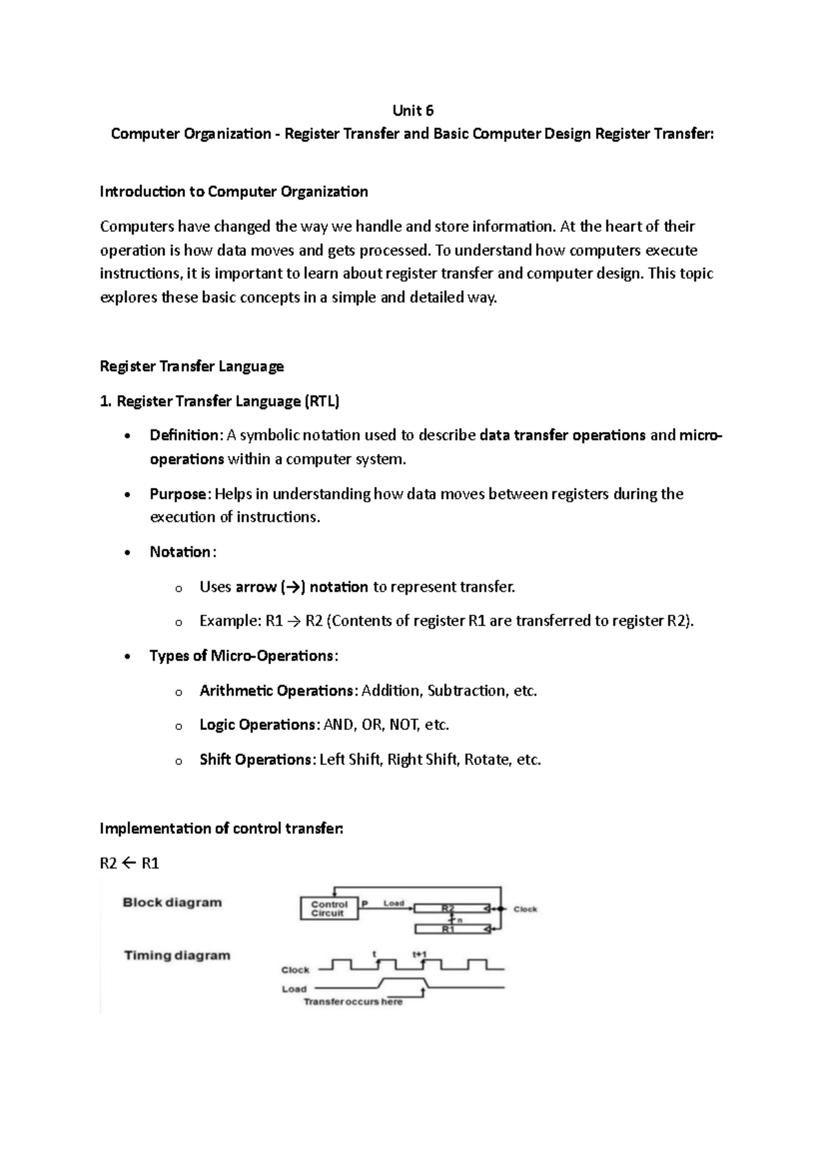 Unit 6 - COMA: Register Transfer & Basic Computer Design Notes - Studocu
