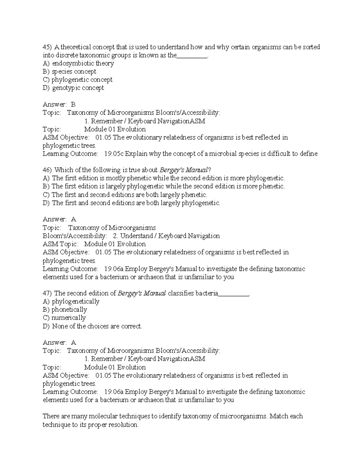 Taxonomy of Microorganisms: Test Bank for Prescott's Microbiology 12th ...