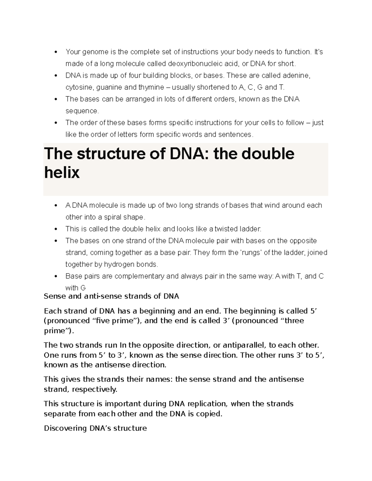 Understanding DNA Structure: Double Helix, Components & Functions - Studocu