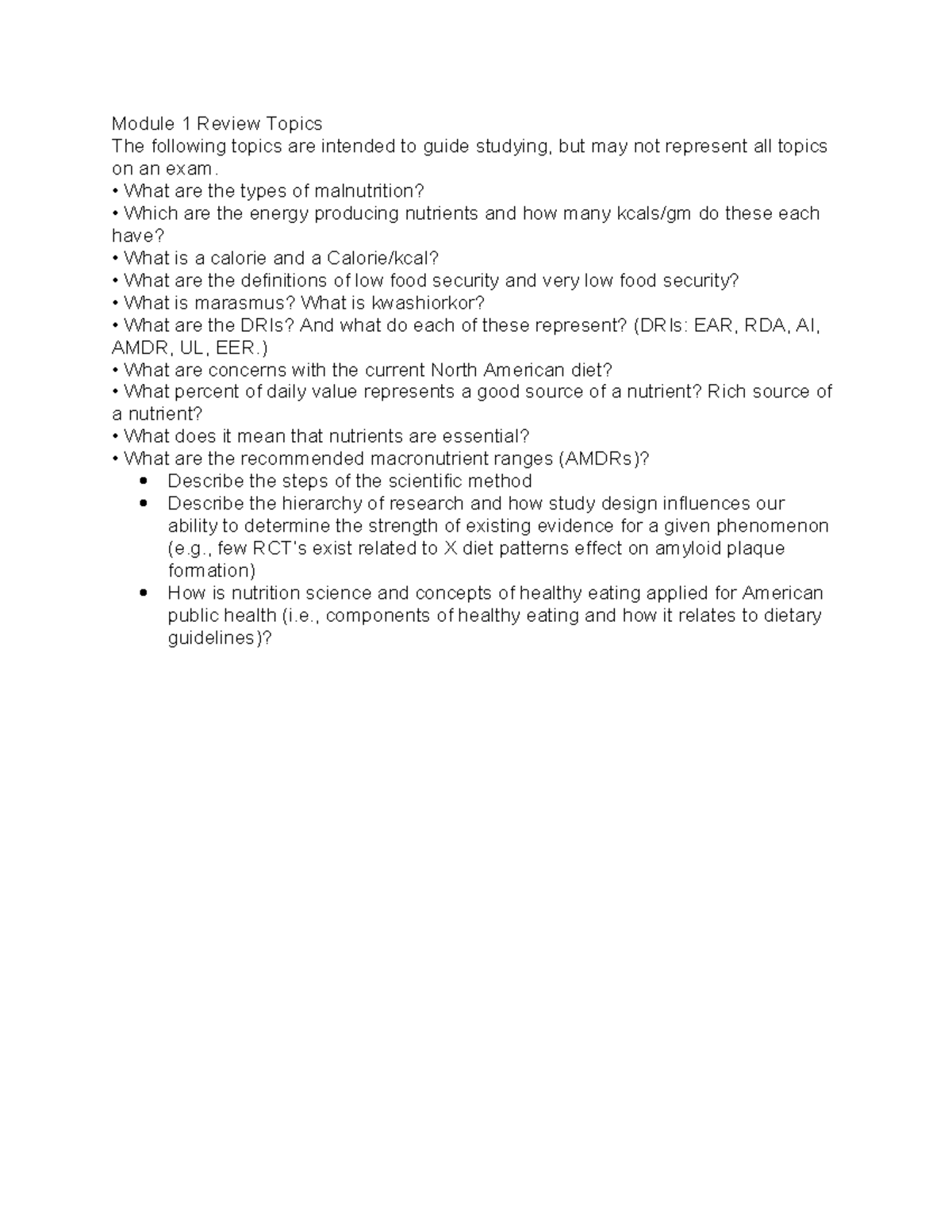 Nutrition Science Module 1 Review: Key Concepts & Study Guide - Studocu