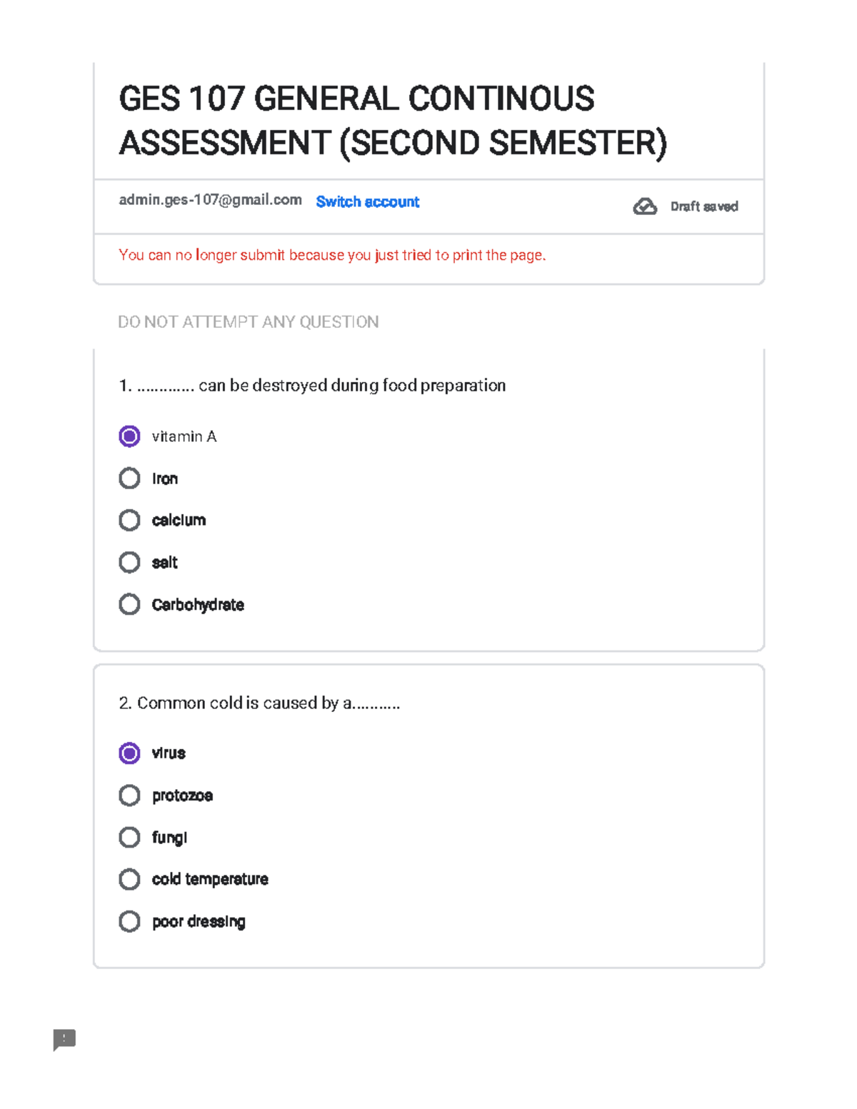 GES 107 General Continuous Assessment (Second Semester) - Studocu