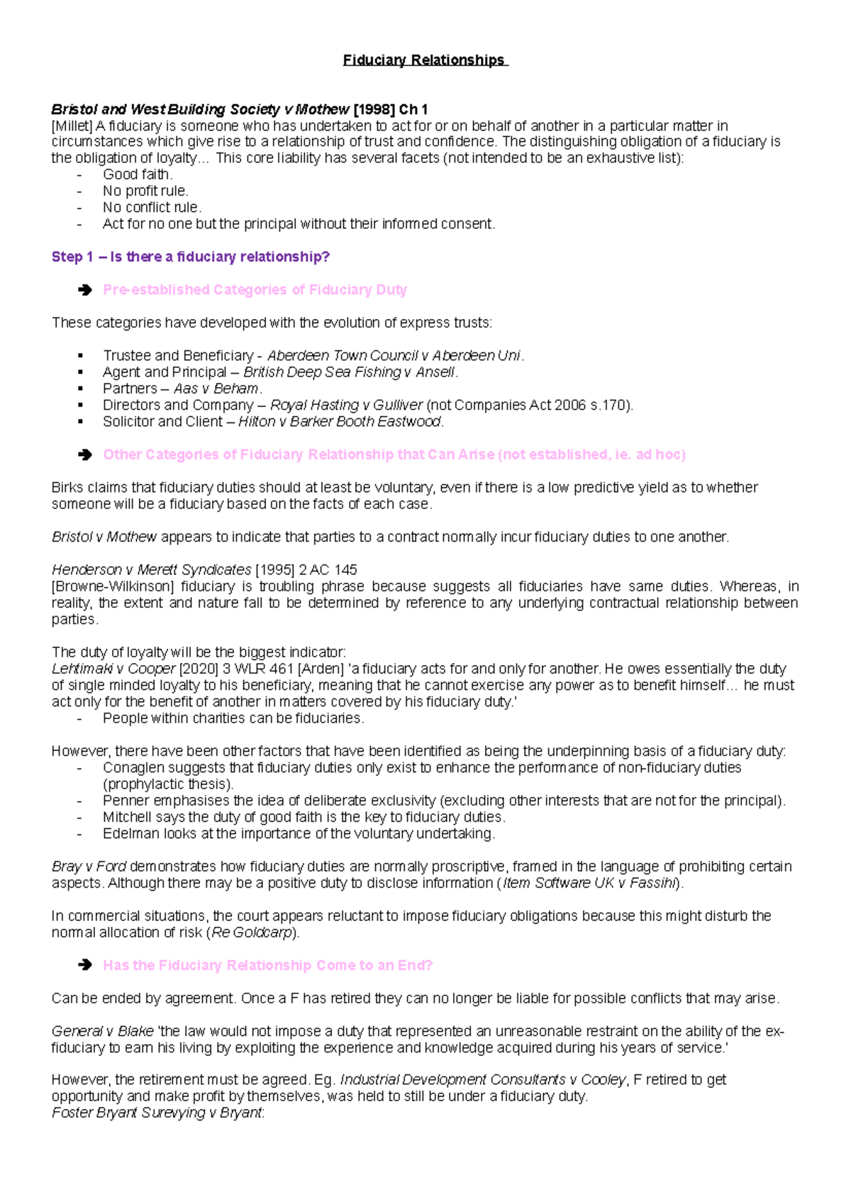 Fiduciary Relationships Overview: A PQ Cheat Sheet for Students - Studocu