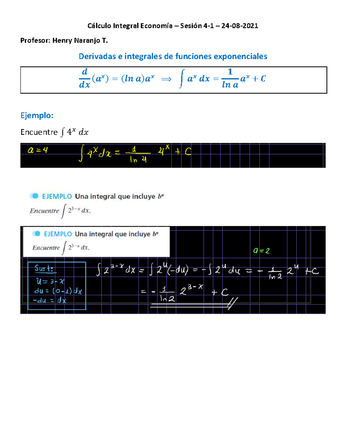 CIE 4-1: Derivadas e Integrales de Funciones Exponenciales - Studocu