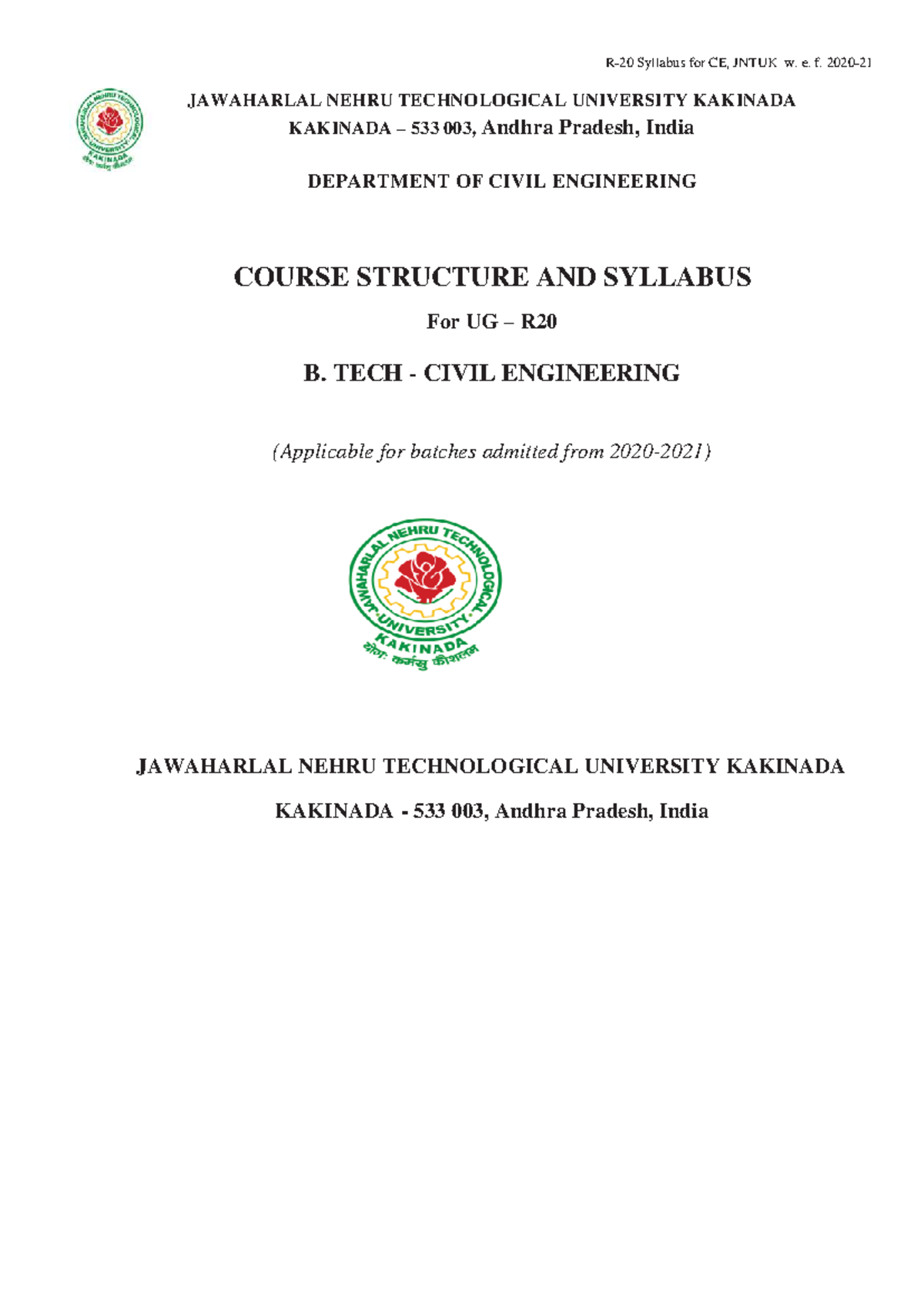 Civil Engineering Syllabus for I Year II Sem (UG R20) - JNTUK - Studocu