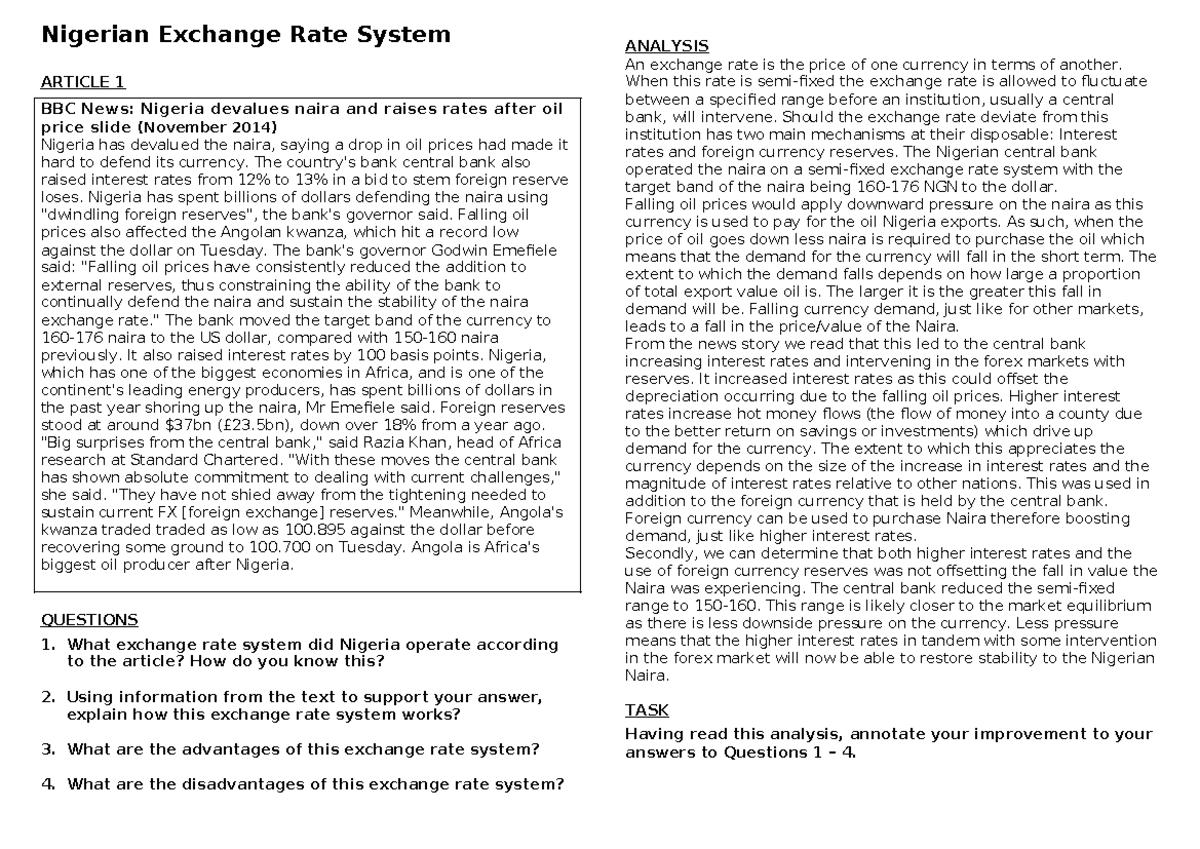 Nigerian Exchange Rate System: Analysis of Devaluation and Market ...