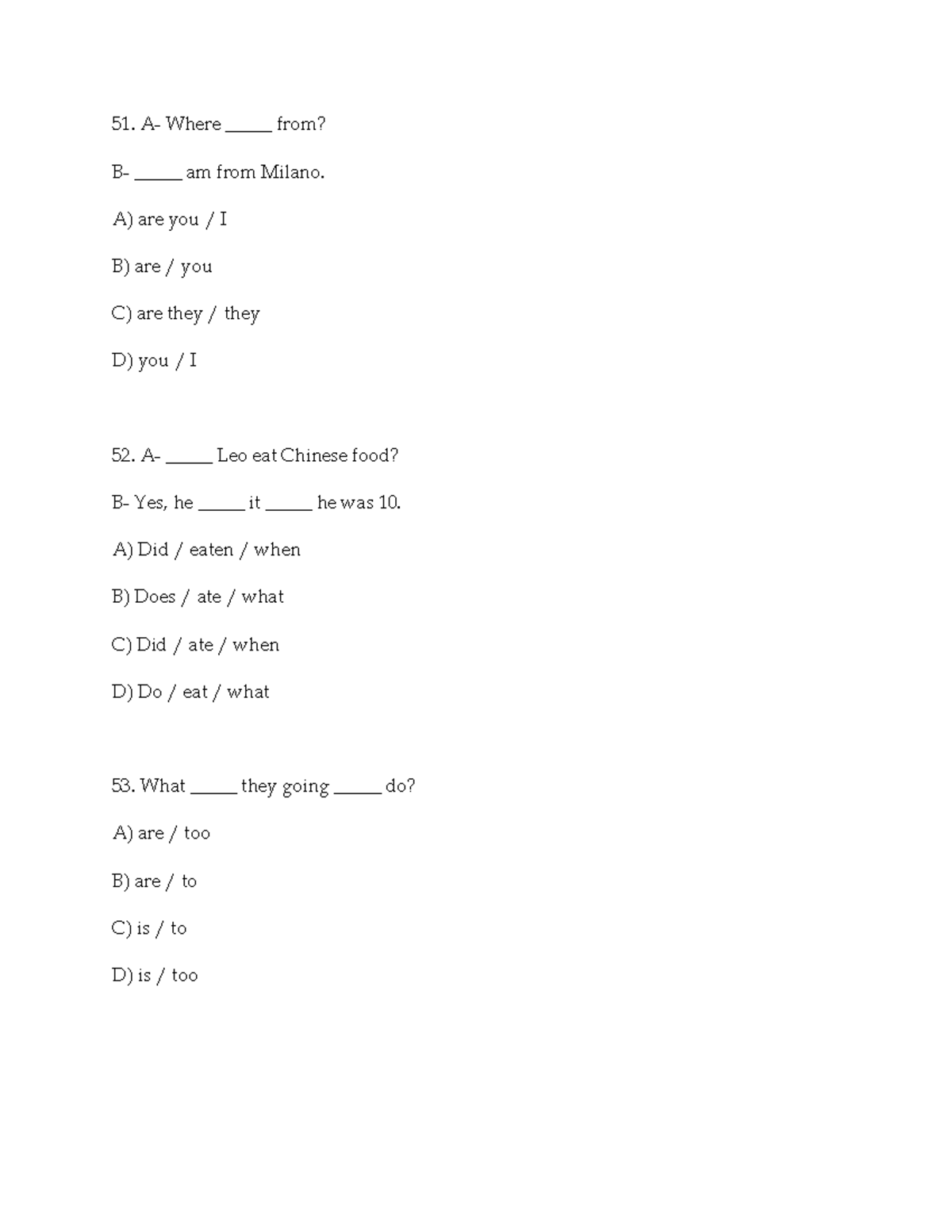 GT 52 - Grammar Test: GBA EPT Reviewer 52 - A- Where _____ from? B ...