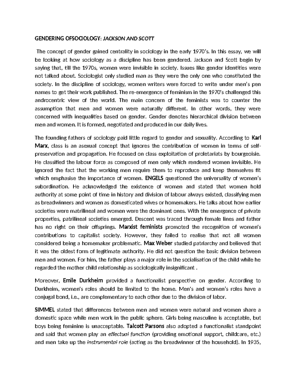 Gendering of Sociology: Insights from Jackson and Scott - Studocu