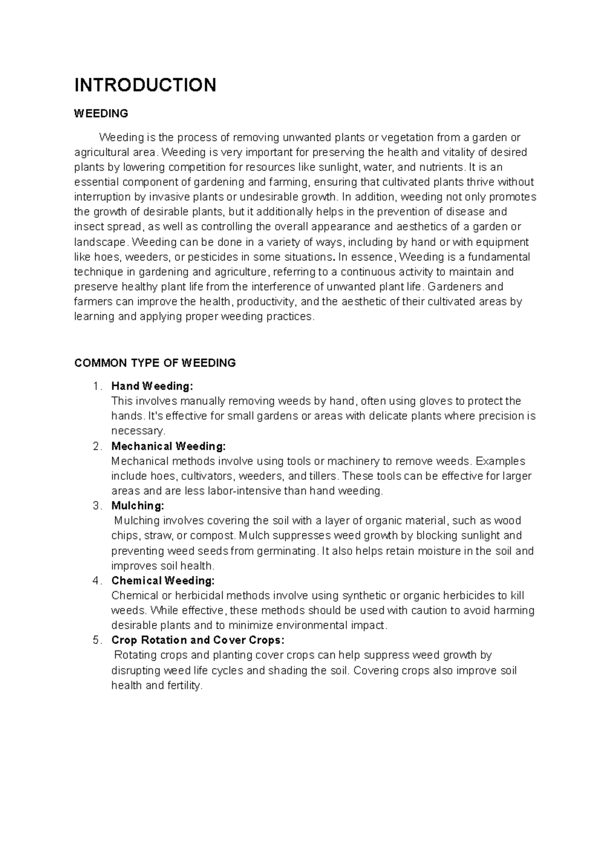 AGR 182 ( Group 2 ) - INTRODUCTION WEEDING Weeding is the process of ...