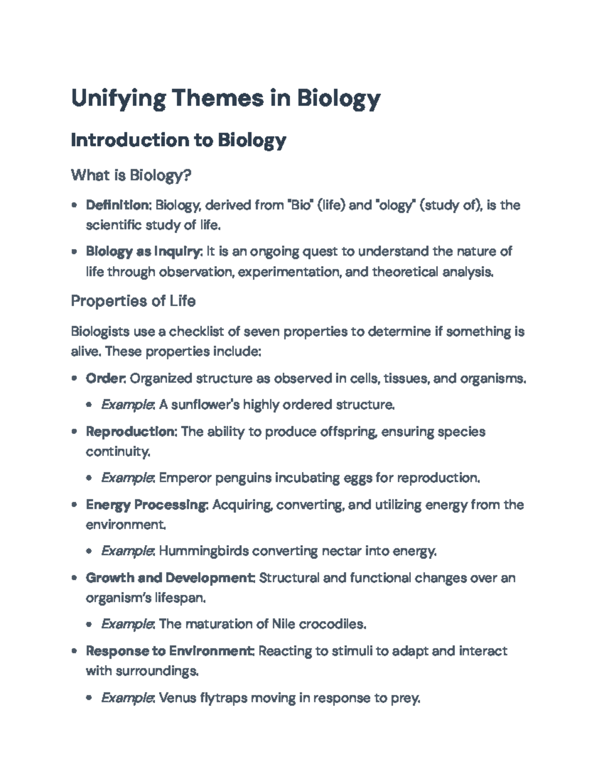 Unifying Themes in Biology: An Overview of Key Concepts and Principles ...