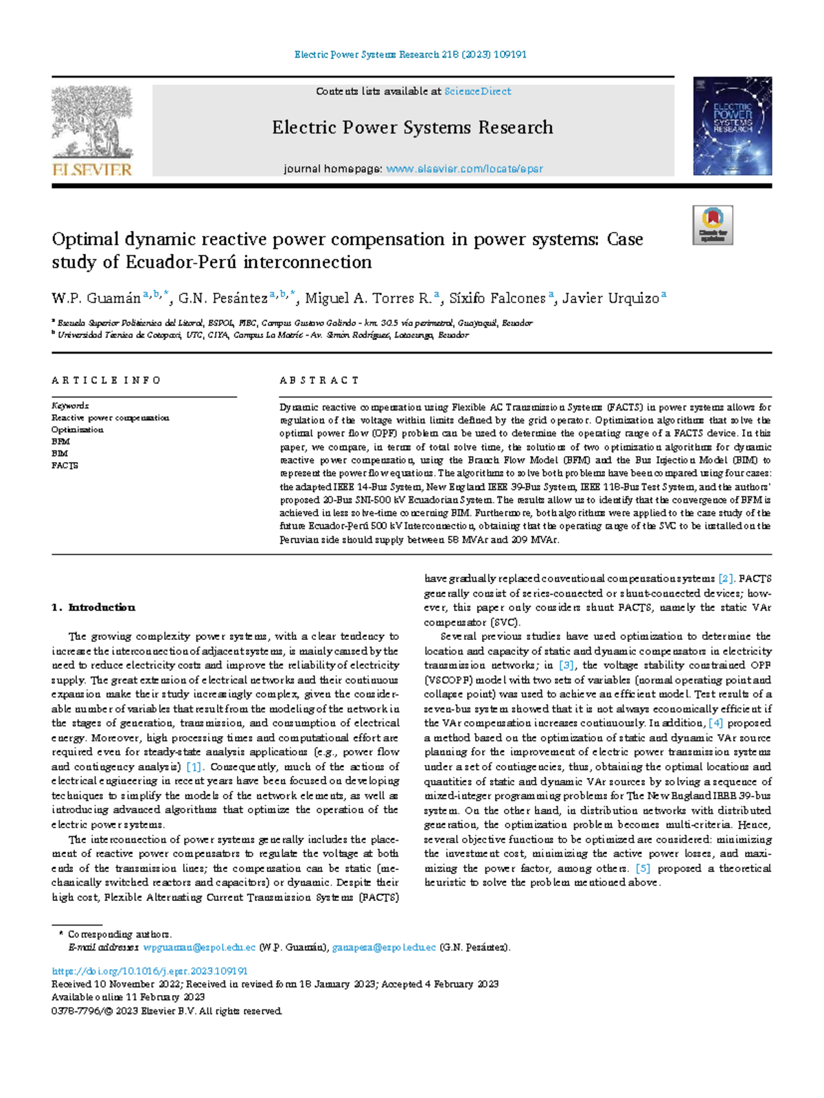 Optimal Dynamic Reactive Power Compensation for 500 kV Interconnection ...
